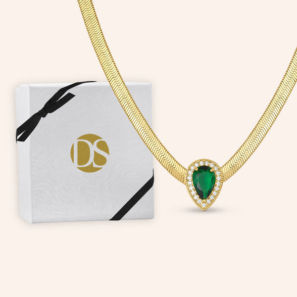 "Elizabeth" Halo Emerald or Pear Cut Snake Chain Necklace - Includes E ...